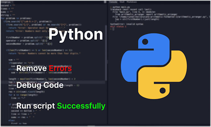Debug, fix python code, remove python errors and optimize code by Msajidnaizi | Fiverr