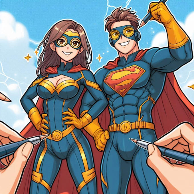 Draw amazing couple superhero character by Berhaosen | Fiverr