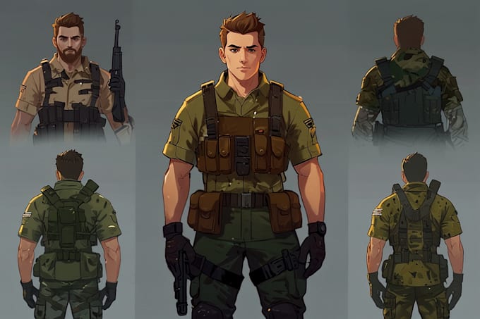 Draw 2d game art military character design by Euenealsa | Fiverr