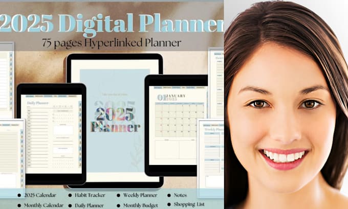 Design digital hyperlinked planner digital sticker customizable template by Bonnie_chloe | Fiverr
