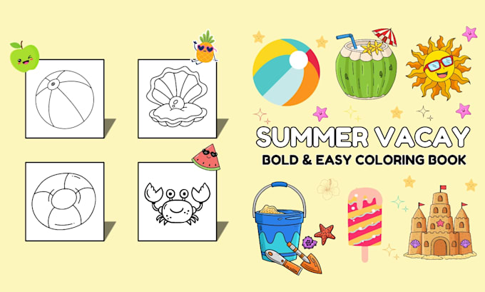 Draw summer coloring book pages bold and easy by Designdesigner9 | Fiverr