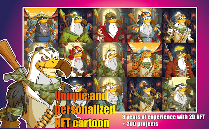 Create your collection of unique nft cartoons by Luancartoon | Fiverr