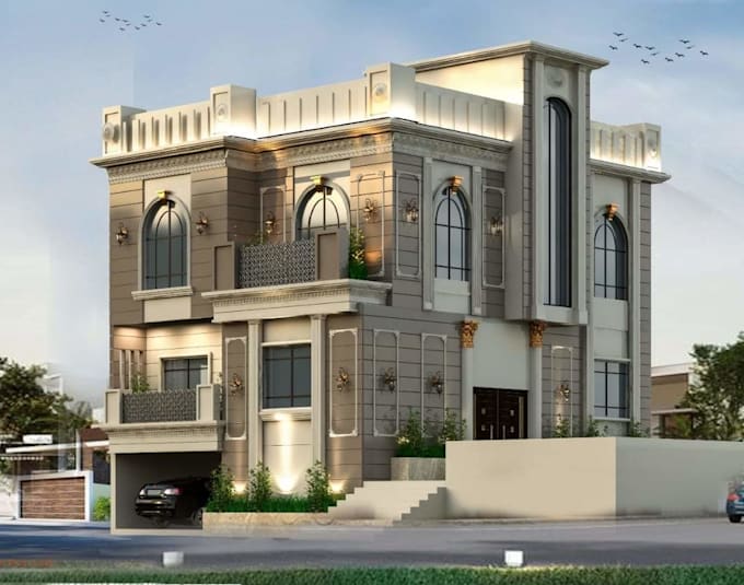 Design modern, classic exterior 3d front elevation of house by ...
