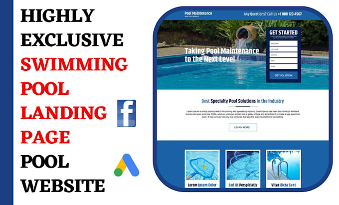 Design highly converting swimming pool landing pool website pool sales ...