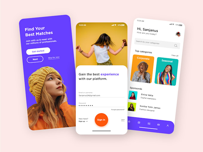 Do mobile app screens, app ui ux design, app design ios android by figma by Nur___expert | Fiverr