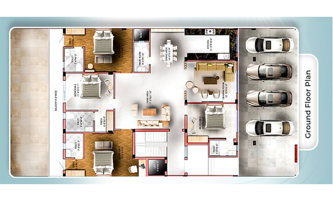 Do your floor plans in autocad 2d and photoshop by Ar_kanchan | Fiverr