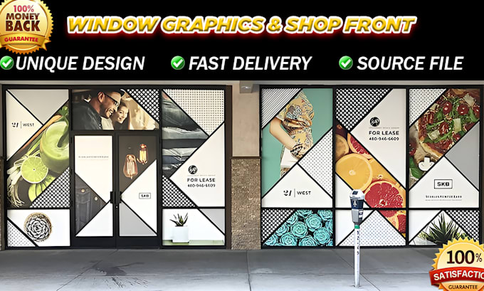 Create modern shopfront or storefront window graphics, signage design ...