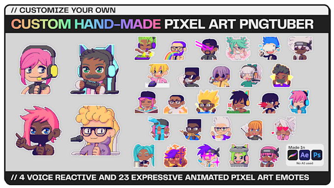 Make animated pngtuber, vtuber in a pixel art anime style by ...