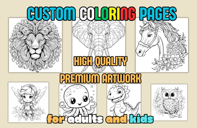 Custom premium coloring book pages designs for adults and kids by ...