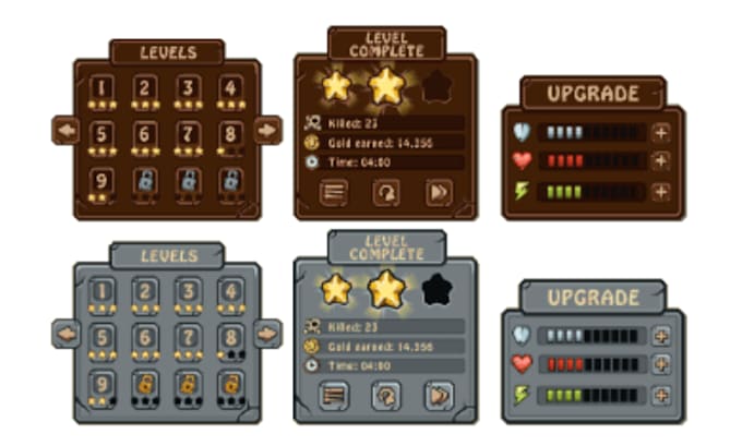 Pixel art ui, game art, game graphics, gui, pixel art game ui, hud by Minatolu1 | Fiverr