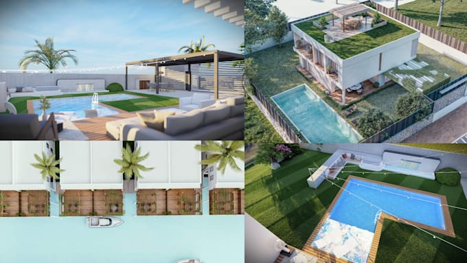 Design terrace 2d, 3d garden, facade, backyard, pool, indoor, outdoor ...