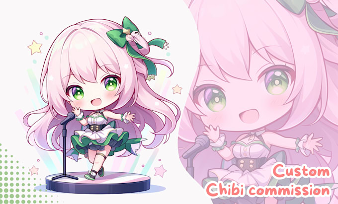 Crea un lindo personaje chibi basado en tu oc, fanart, vtuber o referencia.