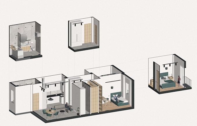 Do axonometric 3d exploded view collage or rendering by Design_by_kate ...