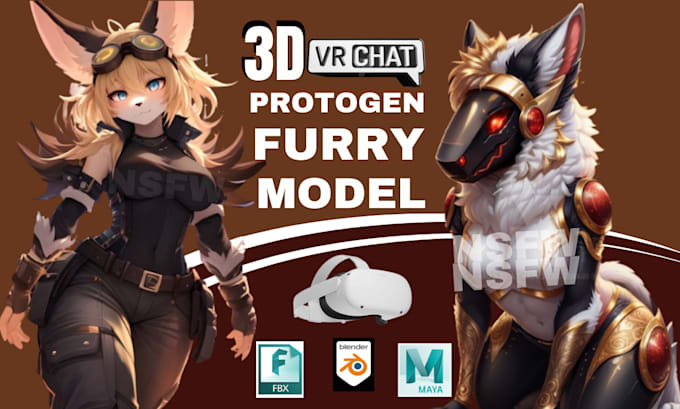 Make unique vrchat furry avatar 3d model protogen anime character from ...
