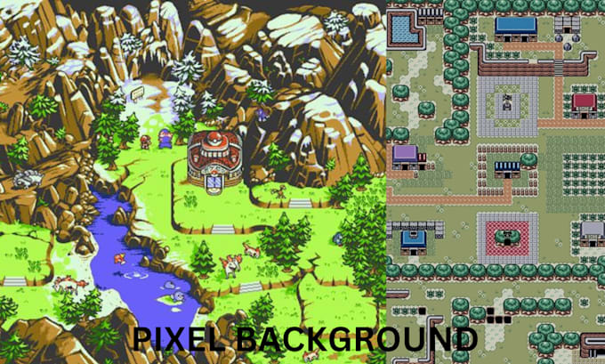 Create pixel background, tileset, rpg maker, pixel game map, scenery ...