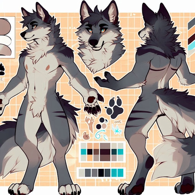 Draw fursona furry ref sheet character vtuber illustration feral anthro wolf oc by Grehaam | Fiverr