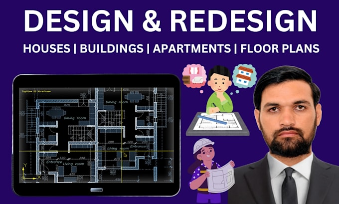 Redesign your design draw redraw 2d floor plan autocad revit by ...