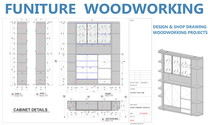 Design 3d and 2d shop drawings for furniture woodworking by Arc_thai ...