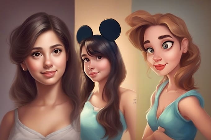 Draw a portrait in semi realism disney cartoon style by Heleeines | Fiverr