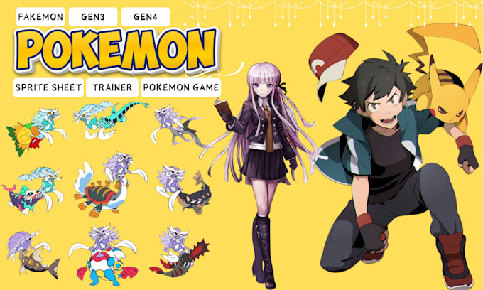 Do custom pokemon art design, sprite sheet fakemon, danganropa, trainer ...