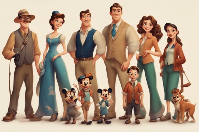 Design a professional disney family portrait by Clairiceane | Fiverr