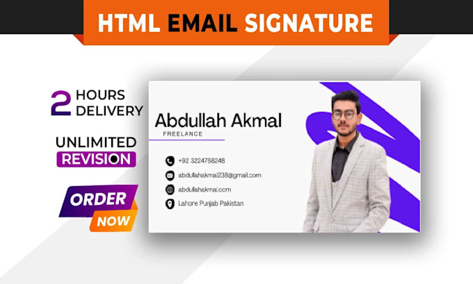 Create html email signature outlook and gmail signature by Abdullah7ata | Fiverr