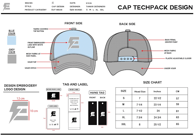 Design a hat and cap with tech pack with mockup design by Tanvirahmed9 ...