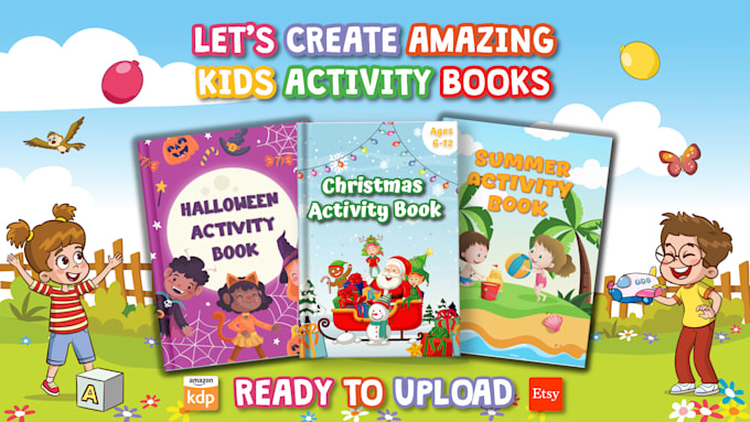 Create custom kids worksheets, kids activity book interior cover design for kdp by Funloom | Fiverr