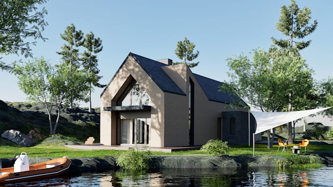 Design 3d rendering tiny house, small house, cottage, cabana by ...