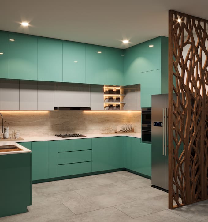 Do 3d model and 2d elevations for modular kitchen and rooms by Anandhu ...