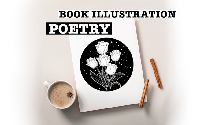 Draw minimal line art illustration for poem poetry book heading by ...