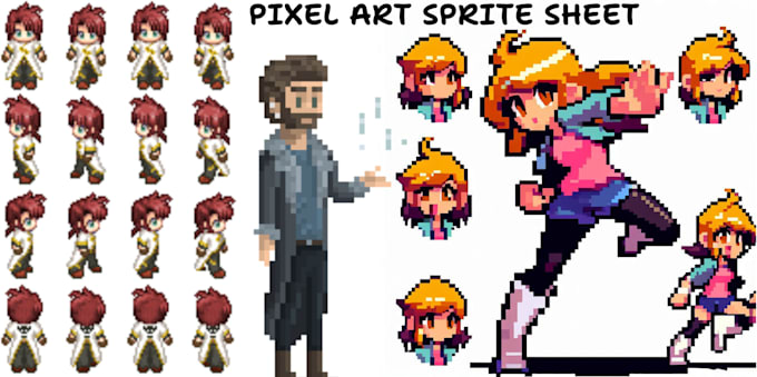 Make 8 bits pixel art 2d srpite game character cyberpunk inide game ...