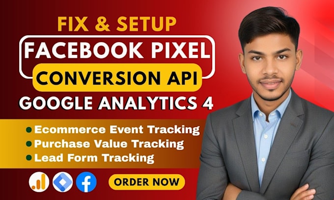Fix or setup facebook pixel with conversion api google analytics 4 by gtm by Web_tracker_ | Fiverr