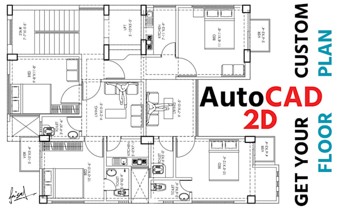 Do architectural and construction drawings for house plans autocad 2d floor plan by Faisal_245f ...