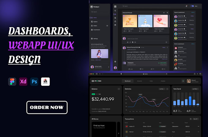 Do user friendly dashboard ui ux design, web app design, admin panel ui ...