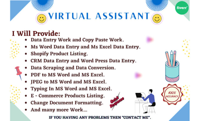 Do excel data entry, virtual assistant, file conversion, typing by Quickservice777 | Fiverr