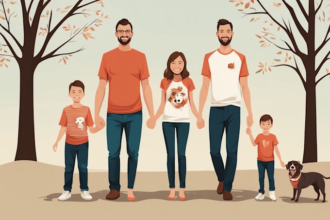 Draw a vector art family portrait by Kadashaerso | Fiverr