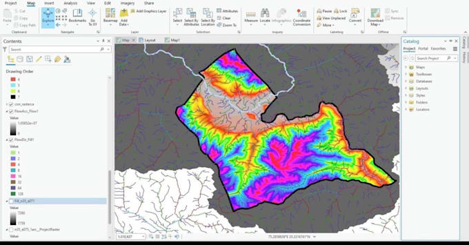 Custom hydrological maps watersheed models using arcgis by Wissalkhall1324 | Fiverr