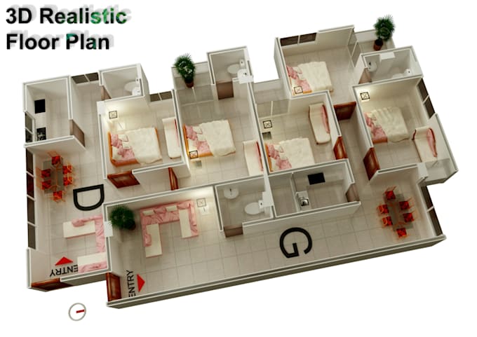 Create realistic 3d floor plan and rendering by Subrato_designs | Fiverr