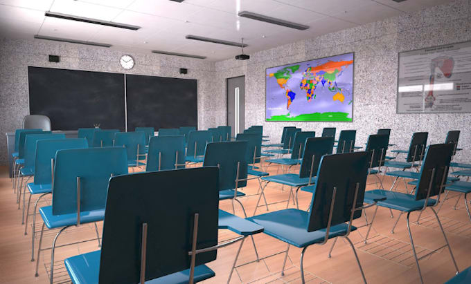 Do 3d school, 3d classroom, 3d institution environment, 3d library ...