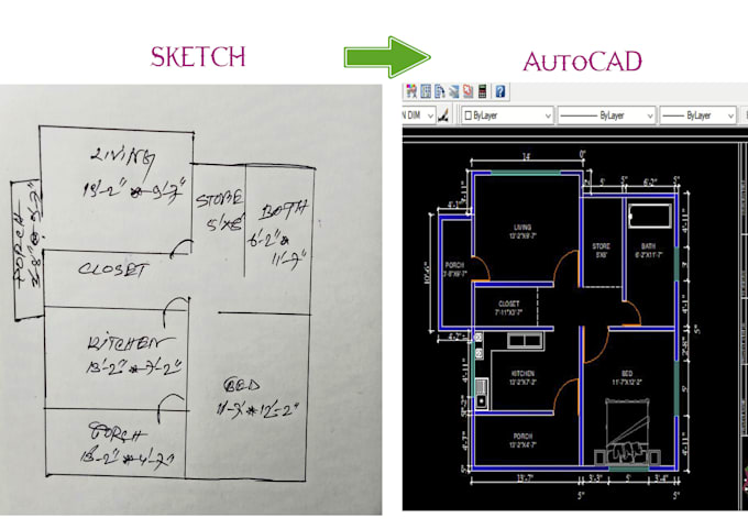 Convert hand sketch, pdf to 2d and 3d floor plan by Subrato_designs | Fiverr
