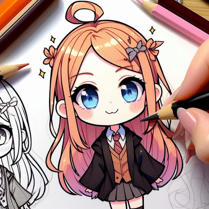 Drawing cute anime art chibi character by Imkaeter | Fiverr