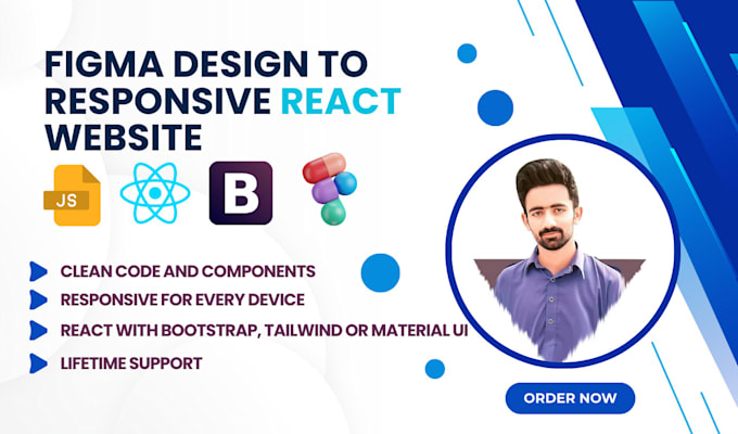Convert figma design to pixel perfect react bootstrap responsive website by Hasnain_code2 | Fiverr