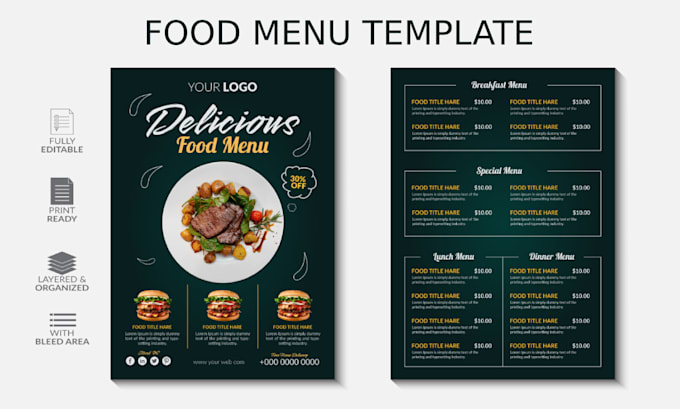 Professional menu template layout by Wajeeh3 | Fiverr