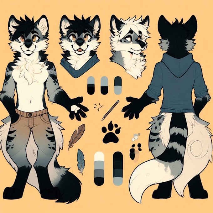 Draw furry ref sheet character vtuber illustration fursona oc anthro feral wolf by Teaserr1 | Fiverr