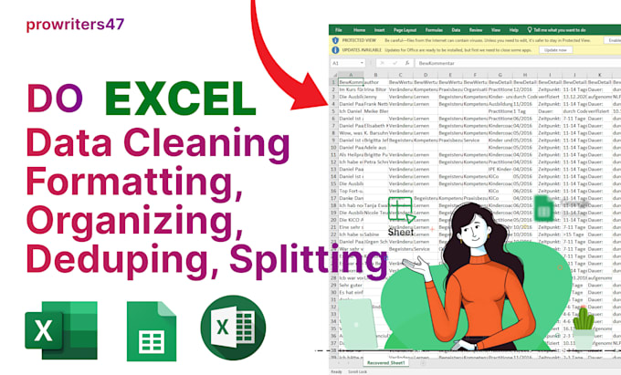 Clean, dedupe, sort, format, organize, split excel csv data in 24 hours by Prowriters47 | Fiverr
