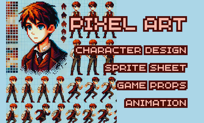 Do 2d pixel art sprite character design 8 bit 16 bit pixel animation ...