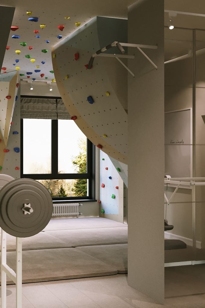 Create render fitness or climbing or bouldering gym 3d cgi gym house 3d ...