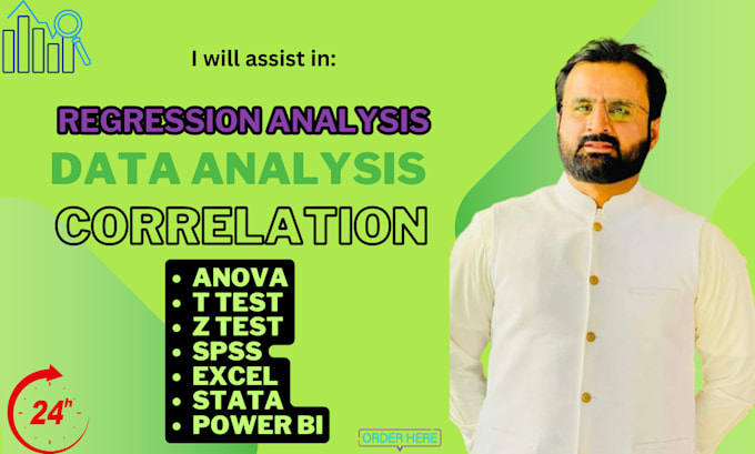 Do regression analysis, anova, hypothesis testing, t test, spss data ...