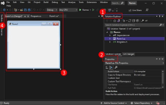 Design your windows form app in visual studio